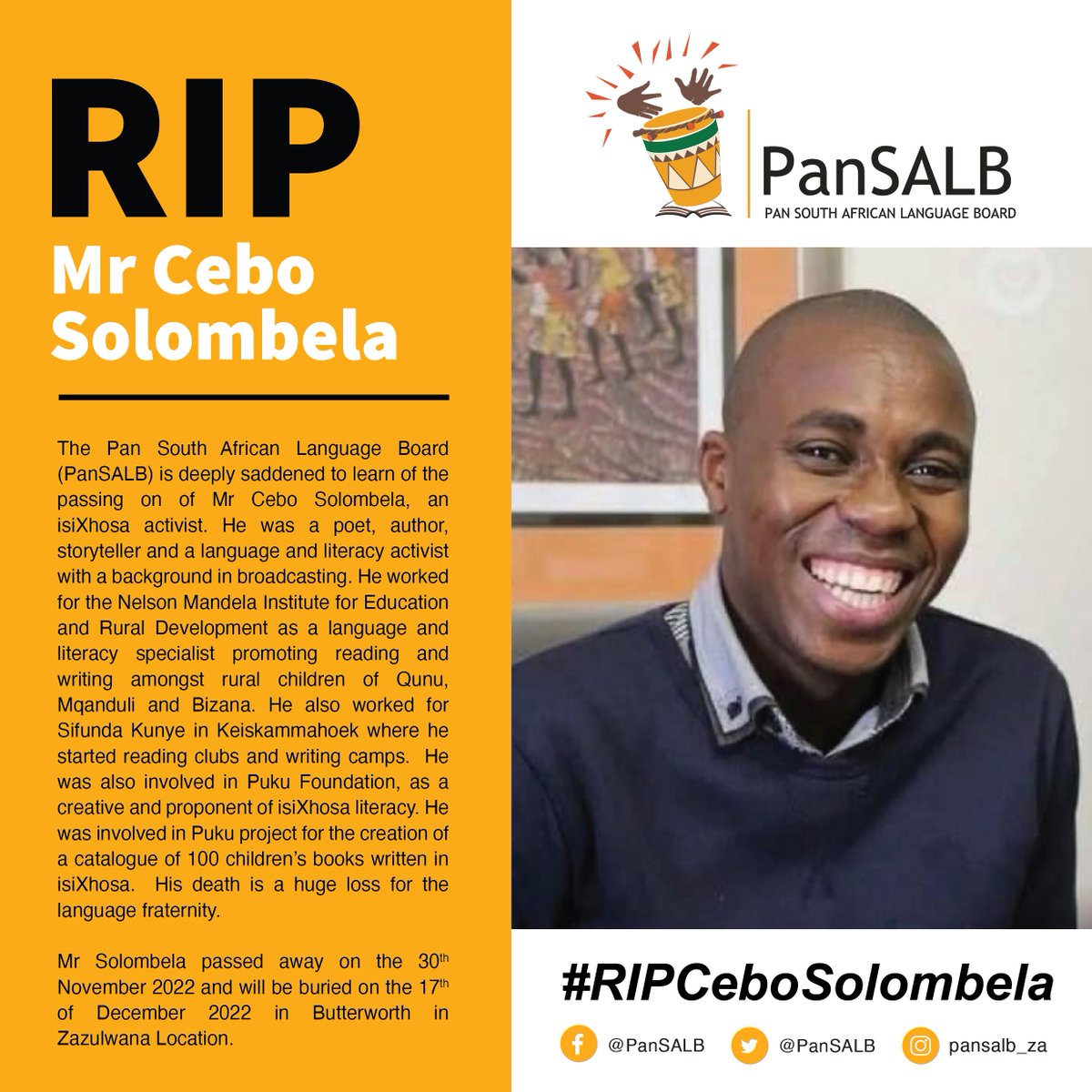 @PanSALB on Twitter: "The Pan South African Language Board conveys its heartfelt condolences to ...