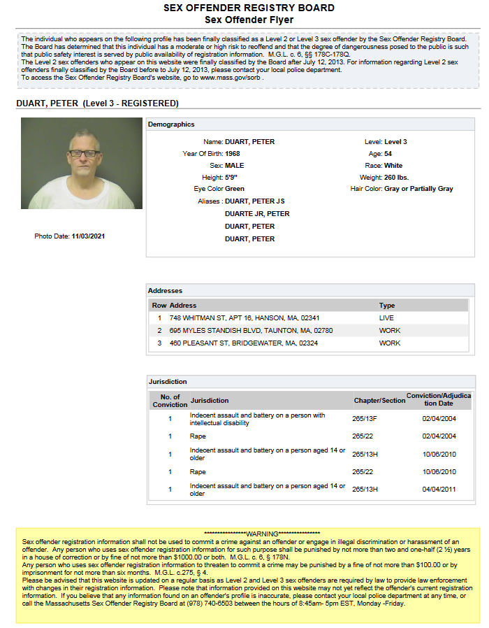Bridgewater Police Massachusetts On Twitter Level 3 Sex Offender