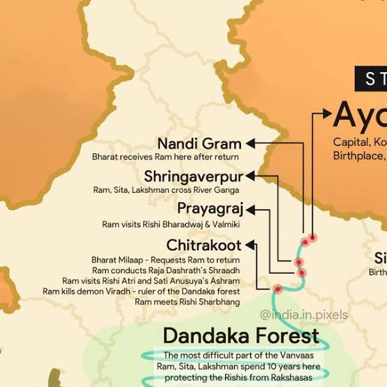 The path covered by Prabhu Shree Ram during the Vanvas, according to ...