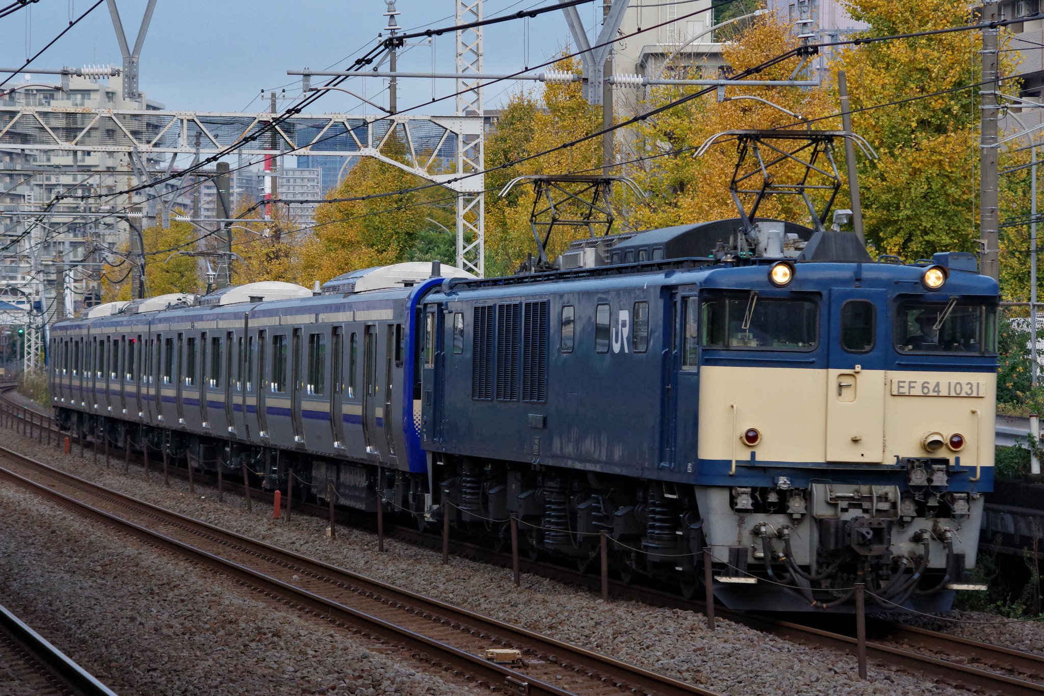 ゆー〓 on Twitter: "2022/12/06 配9728レ、配9645レ EF64 1032+E235系1000番台 J-19編成 4両 越後石山→大船 配給輸送。紅葉の12月 ...