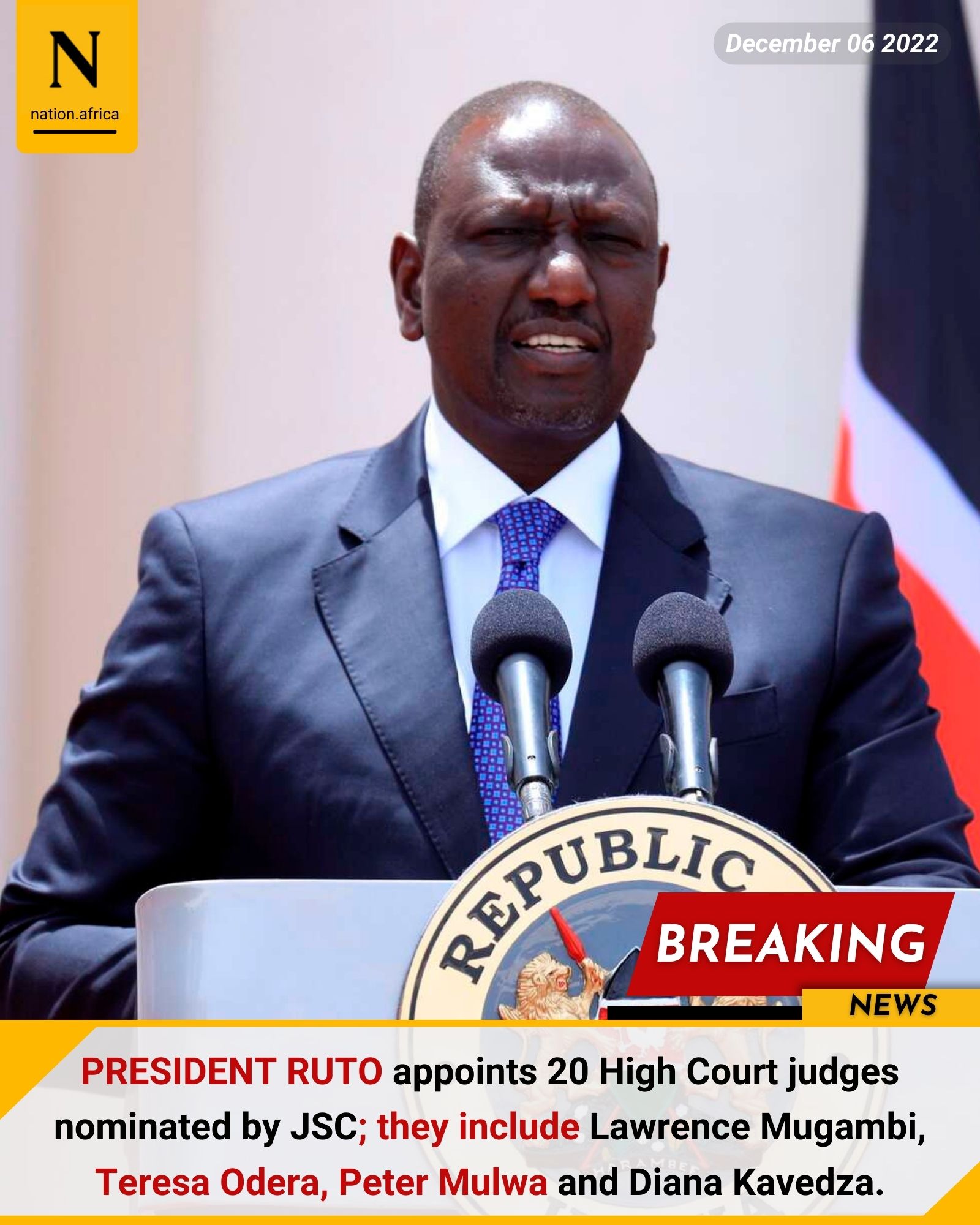 Nation Breaking News on Twitter: "PRESIDENT RUTO appoints 20 High Court judges nominated by JSC ...