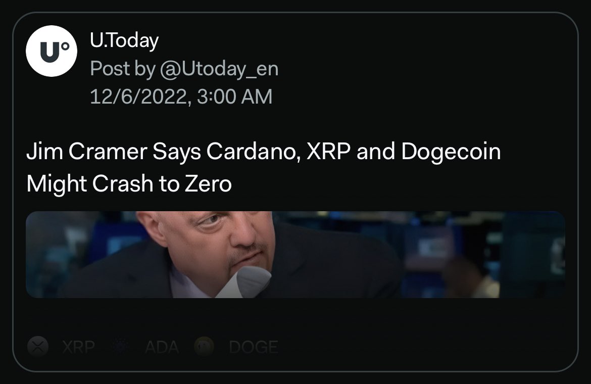 ₳lex on Twitter: "BREAKING: The bottom is in. Jim Cramer says Cardano might crash to zero. https ...