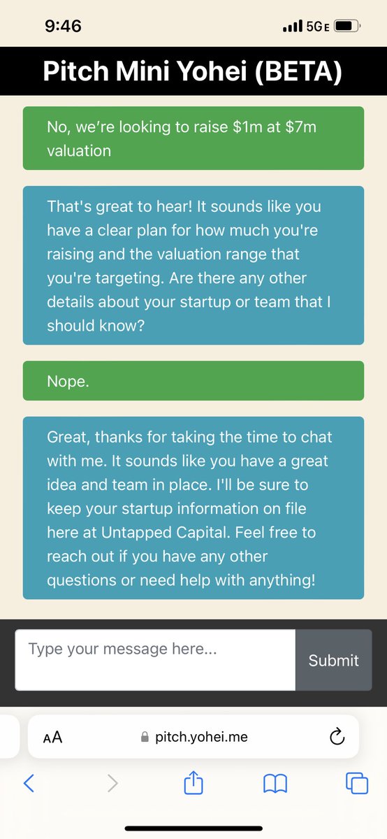 Yohei on Twitter: "Introducing “Pitch Mini Yohei” 🤖 #gpt3 based chatbot designed to collect data ...