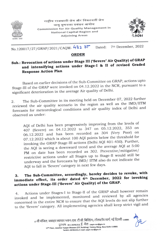 ANI on Twitter: "Commission for Air Quality Management (CAQM) directs lifting of GRAP-3 ...