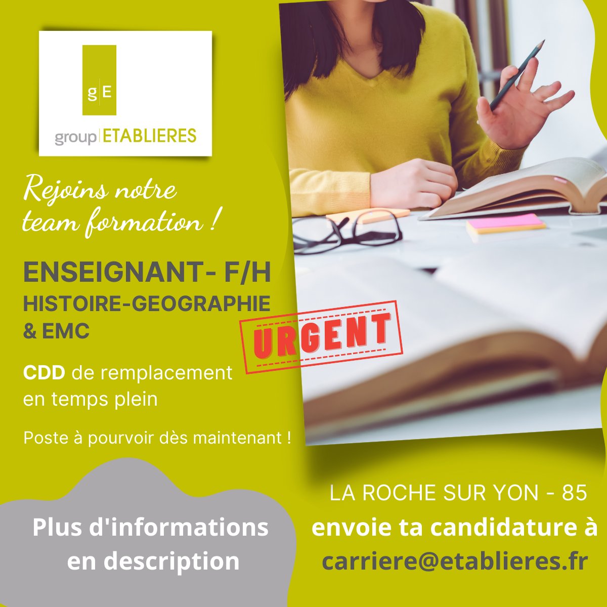 Groupe_Etablieres on Twitter: "[OFFRE D'EMPLOI] 🧐 Enseignant (F-H ...