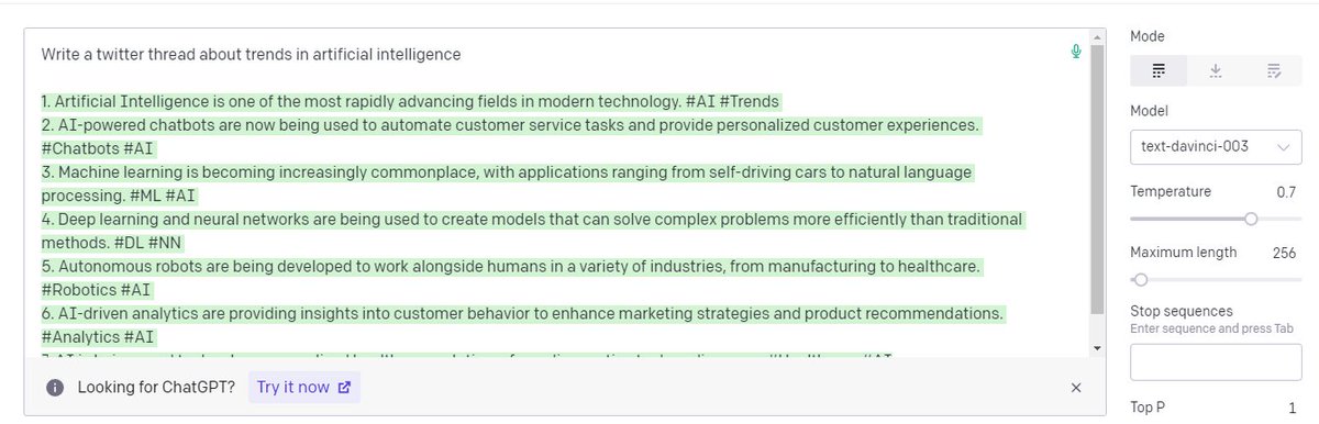 We asked @OpenAI text-davinci-003 to write a Twitter thread about trends in artificial ...