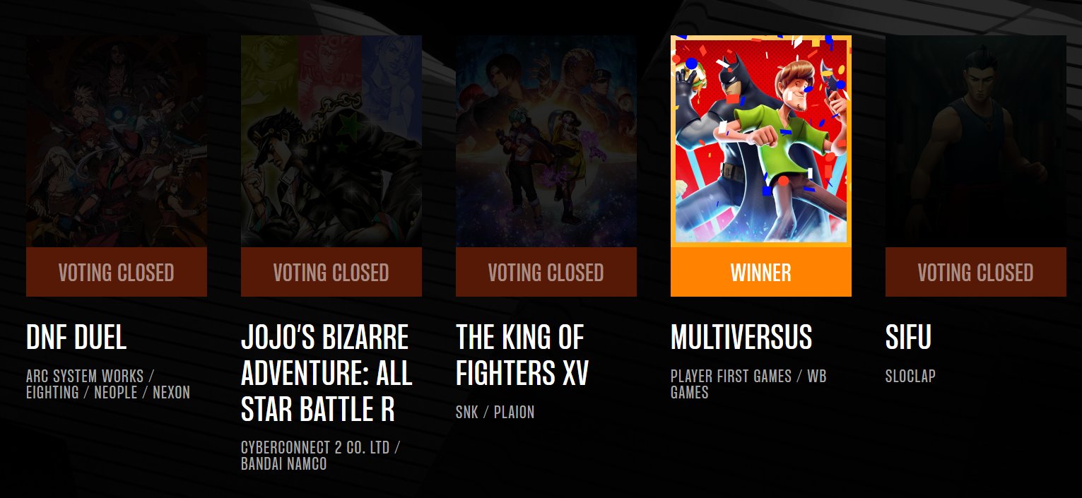 Morgan on Twitter: "ASBR and KOFXV lost "Fighing Game of the Year" to MultiVersus at the Game ...