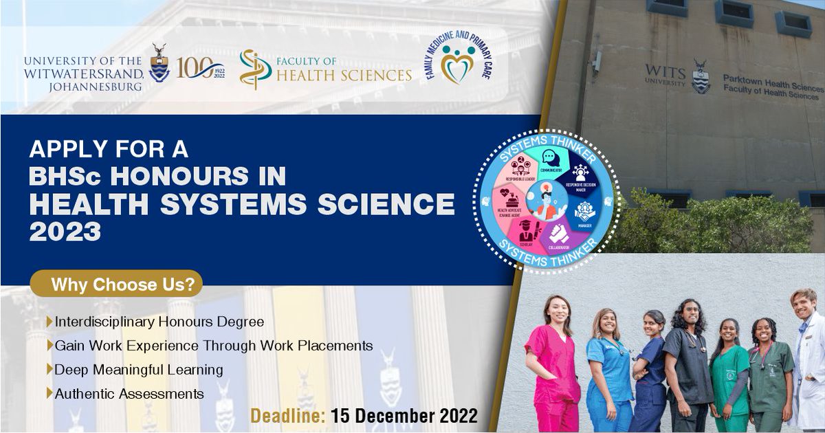 Wits University on Twitter: "RT @WitsHealthFac: GREAT NEWS! Applications for the BHSc Honours in ...