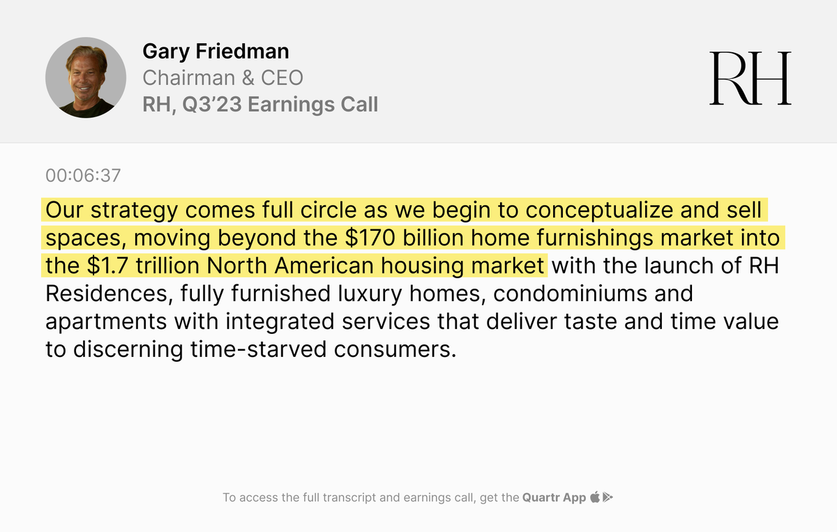Yesterday's $RH earnings call with CEO & Chairman Gary Friedman was ...