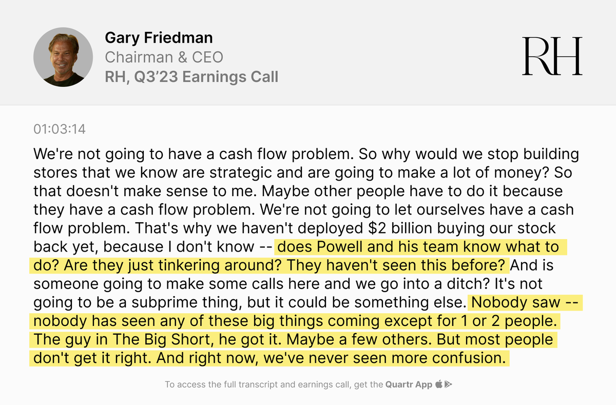 Yesterday's $RH earnings call with CEO & Chairman Gary Friedman was ...