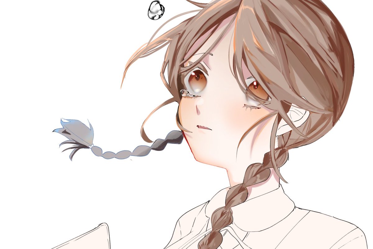 1girl Solo Braid Twin Braids Brown Hair Brown Eyes White Background