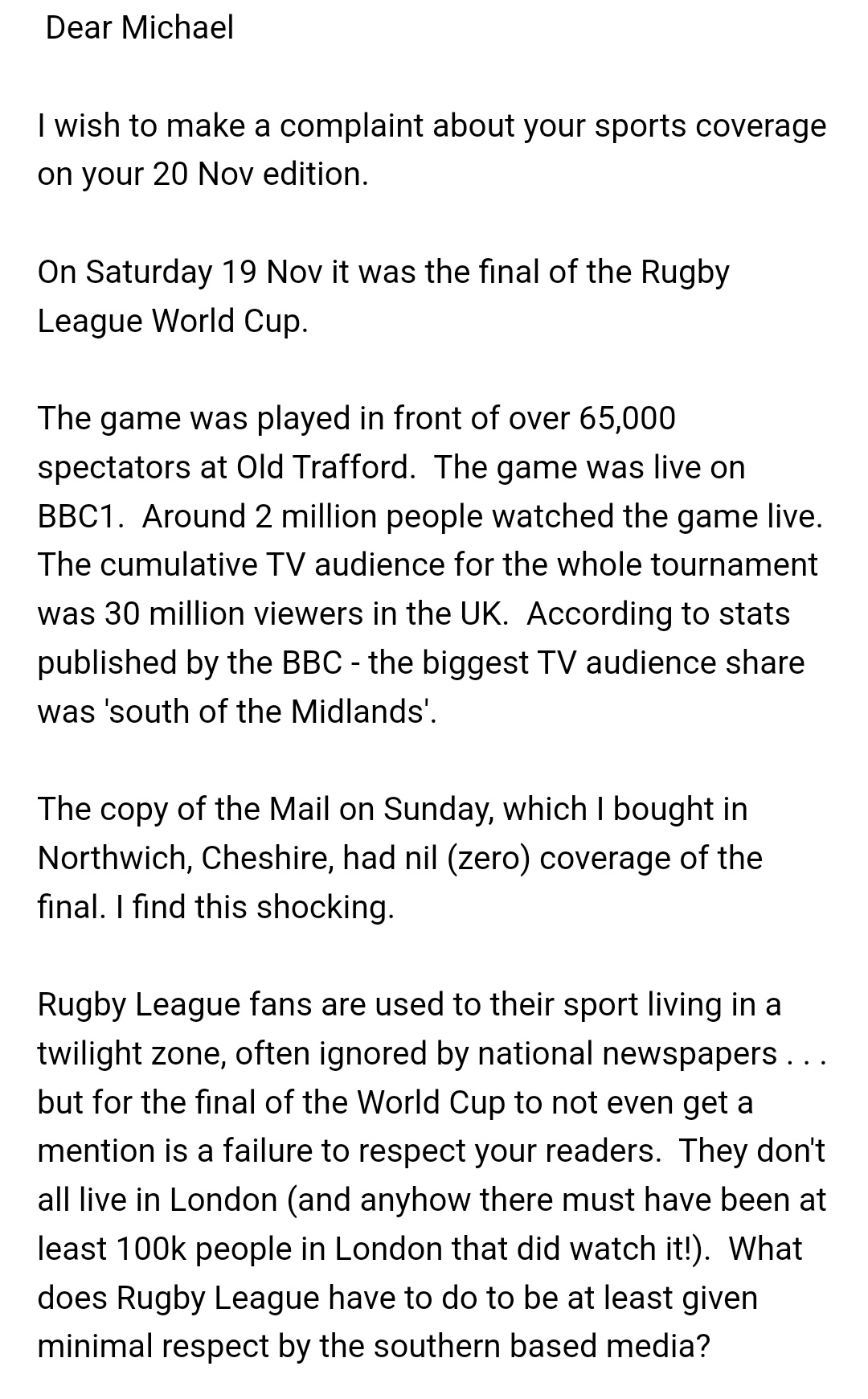 Rugby League Uncovered on Twitter: "Concerning the Mail on Sunday giving zero coverage to the ...