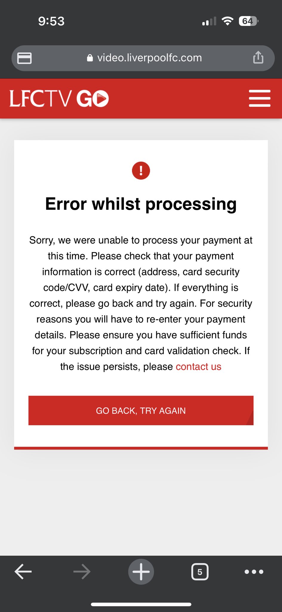 . on Twitter: "@LFC am i the only one facing issue with the payment??? switched to another card ...