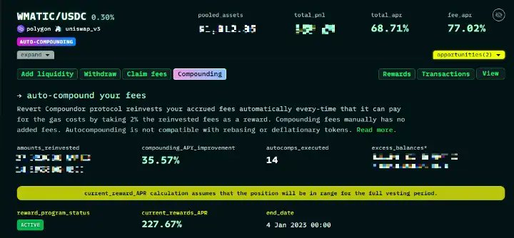 revert on Twitter: "Perspective: You are an LP on MATIC/USDC, auto-compounding your 77% fee APR ...