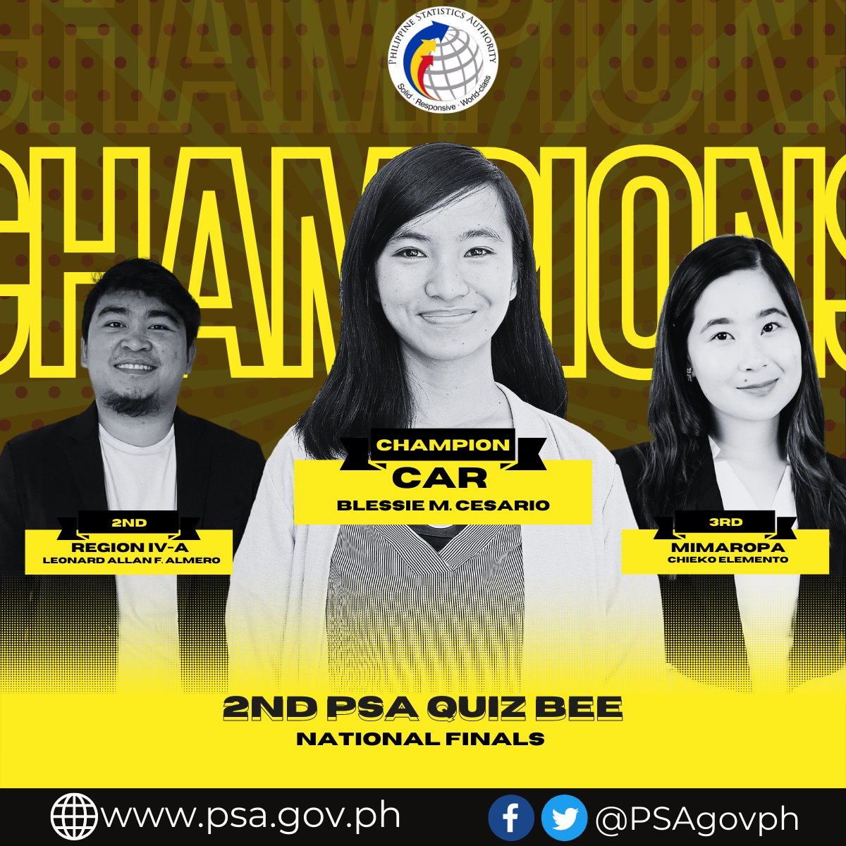 Philippine Statistics Authority on Twitter: "👏Congratulations the winners of the 2nd PSA Quiz Bee!"