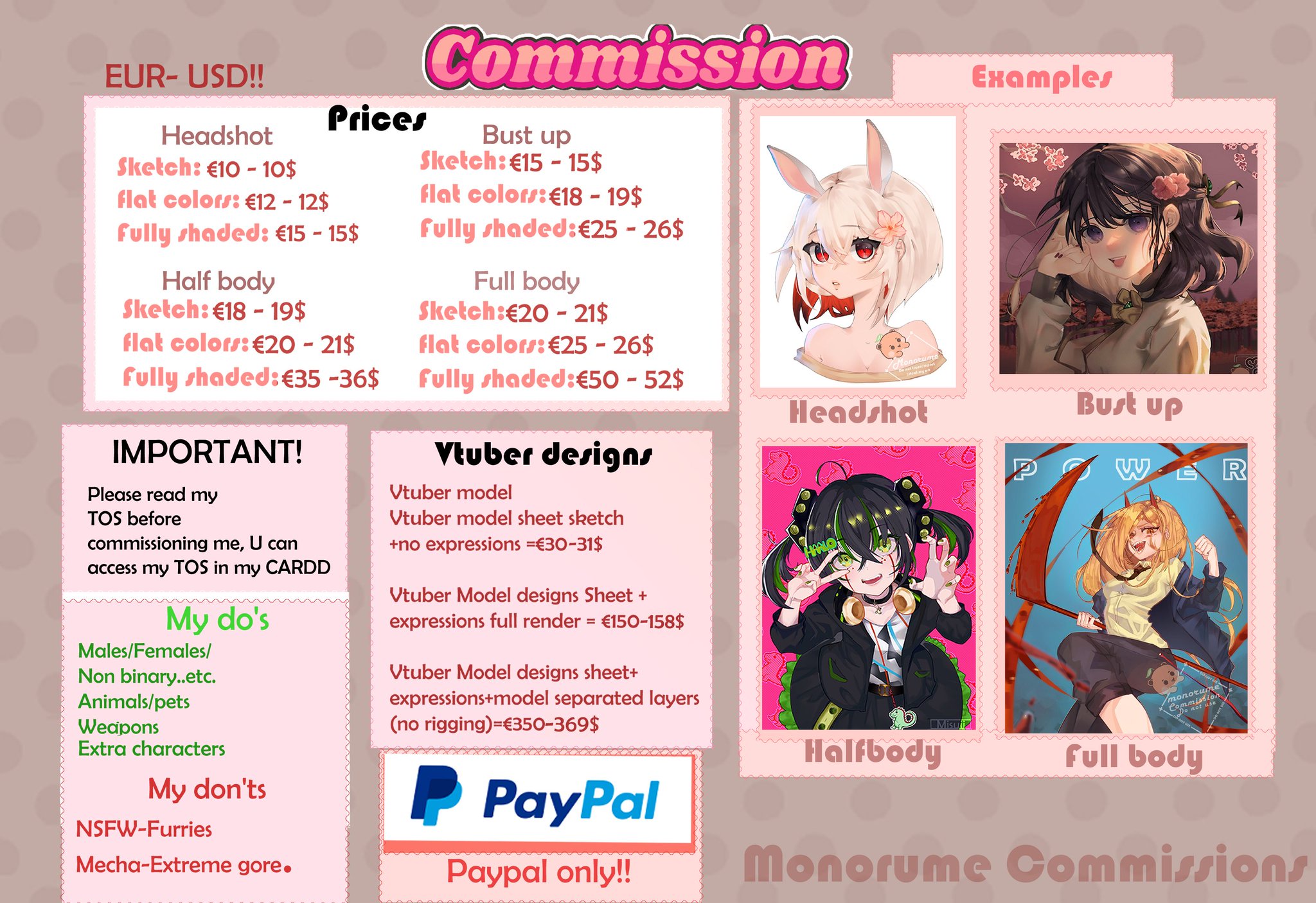 🎀♡ Monorume |COMMISSIONS OPEN🎀 on Twitter: "I updated my commission sheet again to make it a bit ...