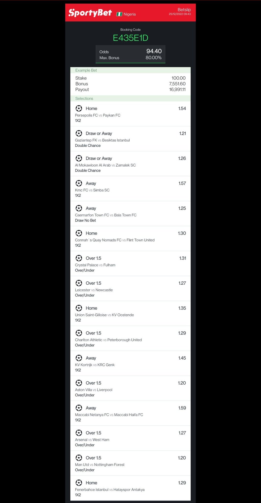 Playmaker 🔟 on Twitter: "Sportybet 95 odds E435E1D 133 odds 9E96C65 Join my telegram: https://t ...