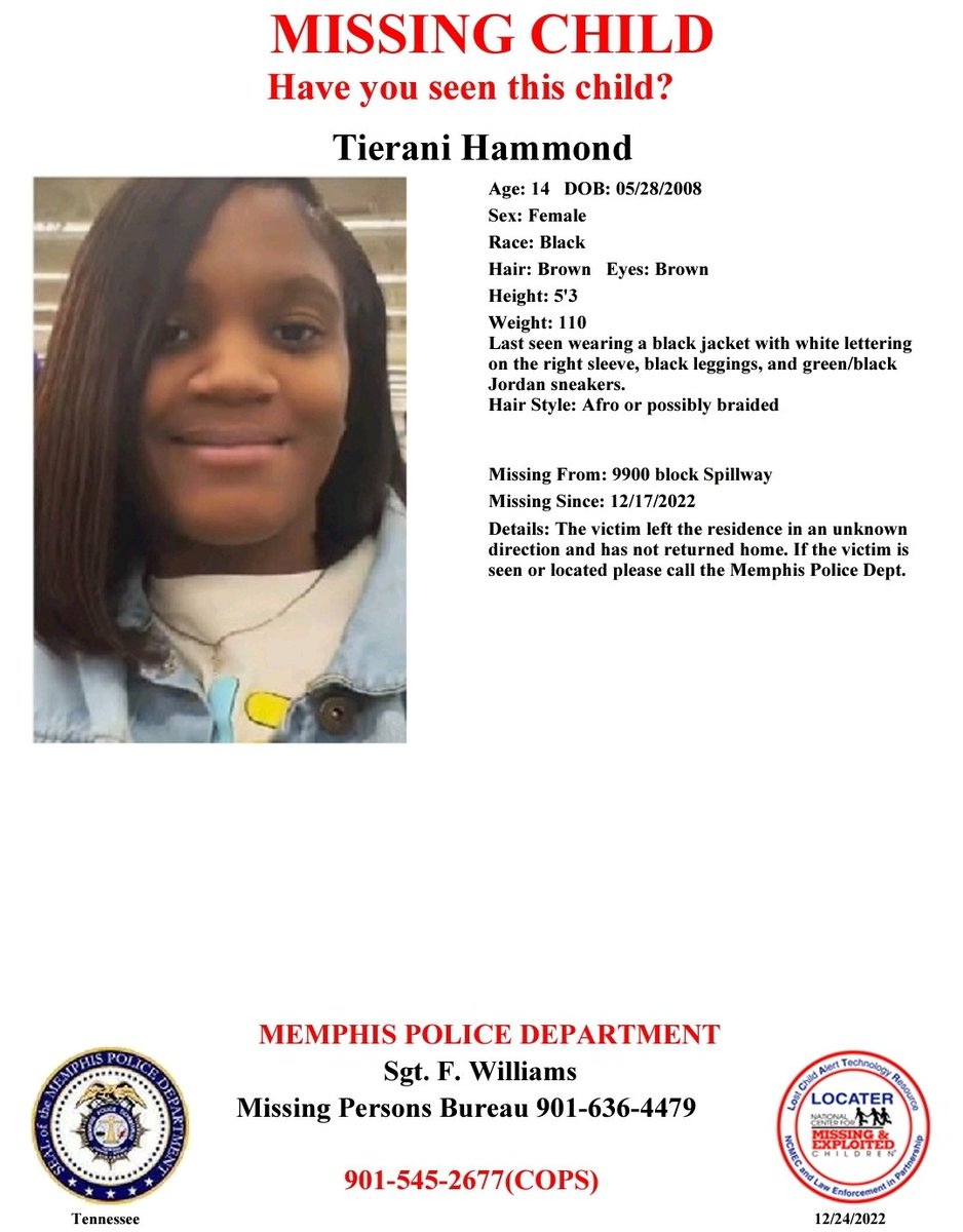 Memphis Police Dept On Twitter Have You Seen Tierani Hammond Report