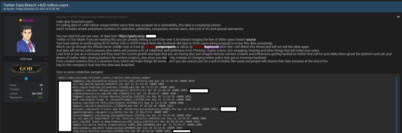 elhacker.NET on Twitter: "Los datos personales de 400 millones de usuarios de Twitter a la venta ...