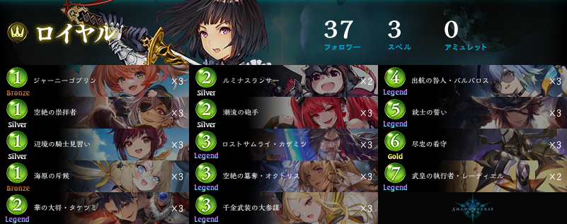 ガイア on Twitter: "Shadowverse ロイヤルデッキ https://shadowverse-portal.com/deck/3.2.glBX2.glBX2.glBX2 ...