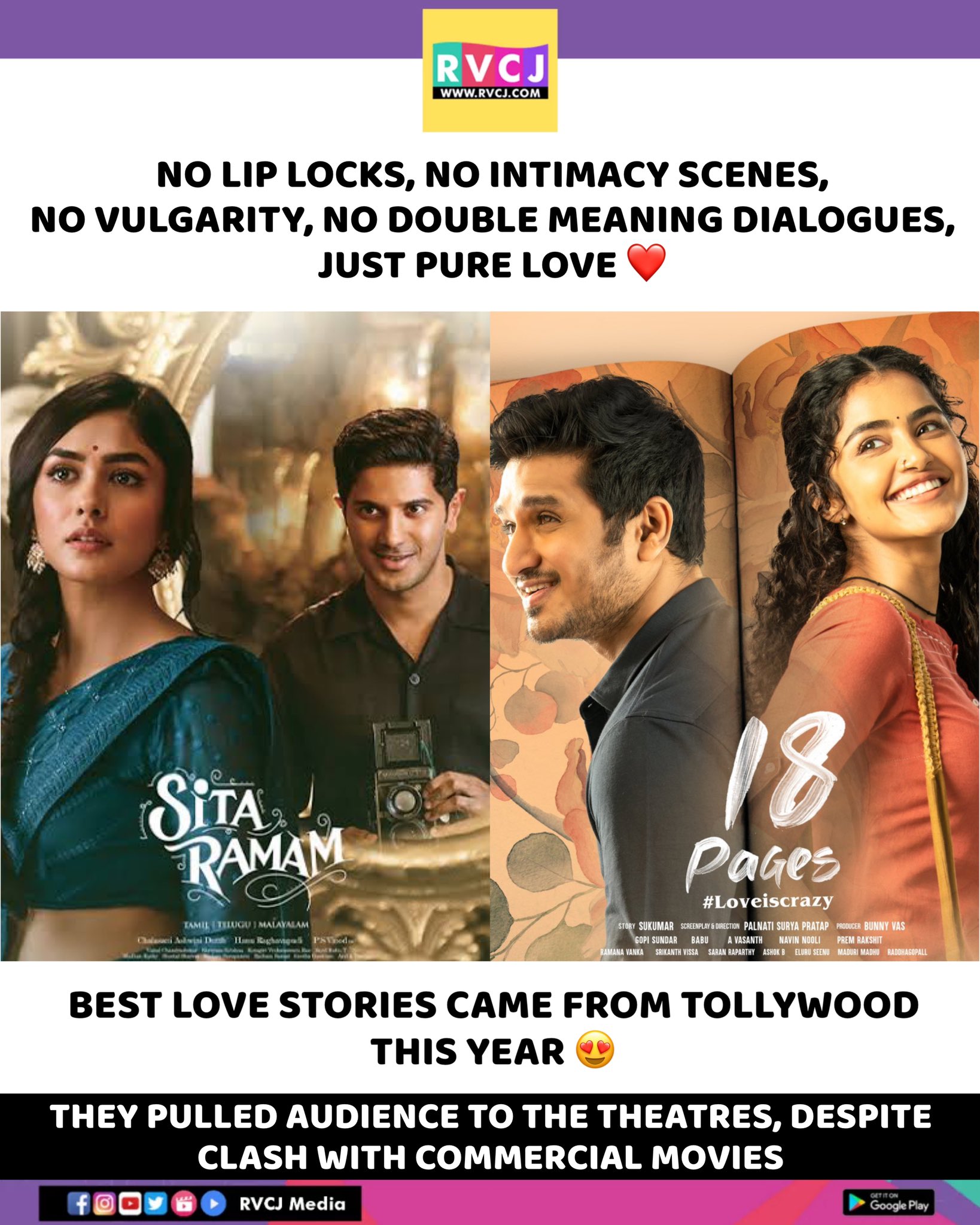 RVCJ Movies on Twitter: "Both movies ️ #sitaramam #18pages #dulquersalmaan #mrunalthakur #nikhil ...