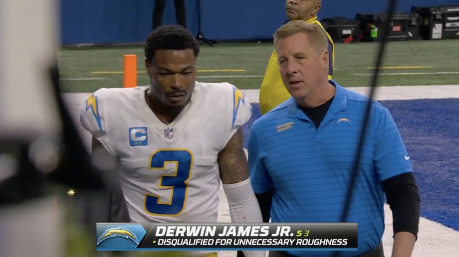 NFL on ESPN on Twitter: "Derwin James was ejected for unnecessary roughness after this hit on ...