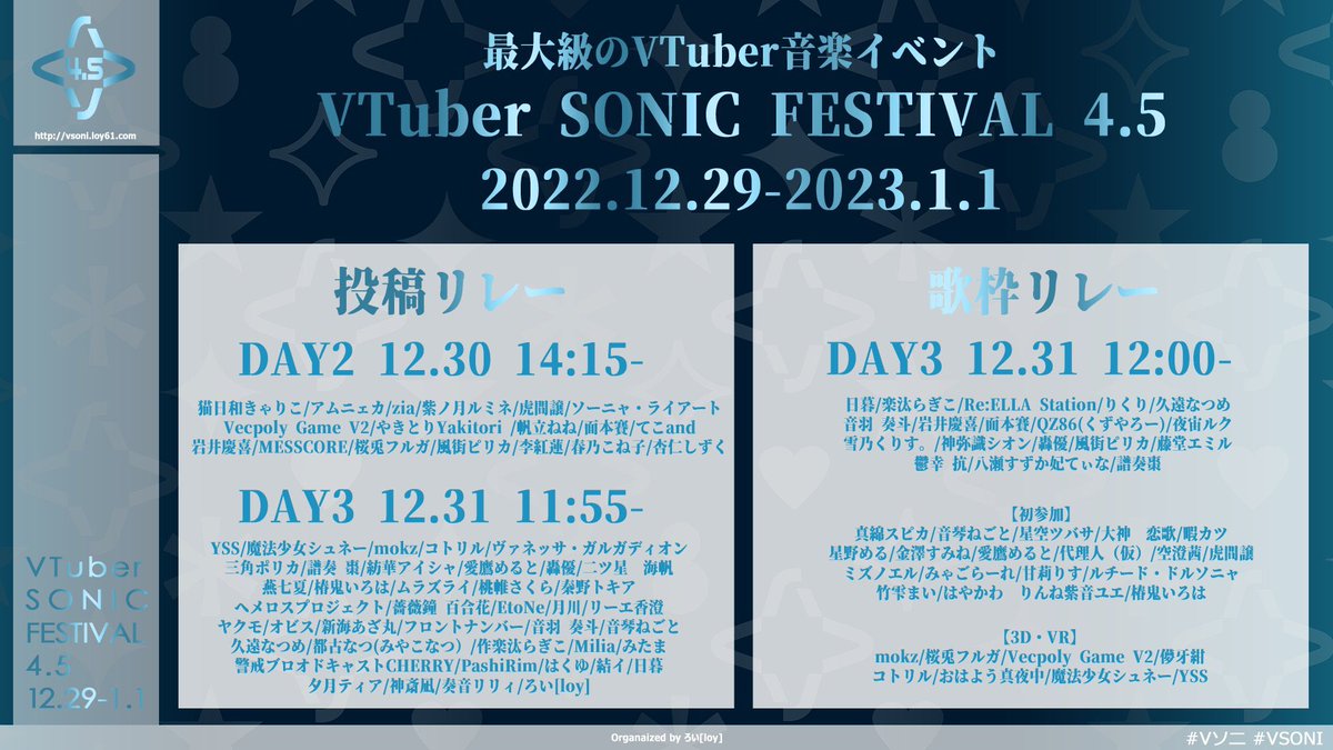 真綿スピカ🌌💫Vtuber on Twitter: "VTuberオンライン音楽フェス #Vソニ ⭐️VTuber SONIC FESTIVAL4.5⭐️ ⏰タイムテーブル https ...