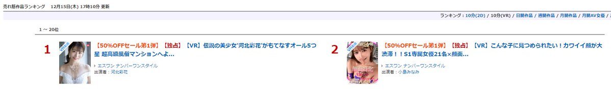 S1_No1_Style_info on Twitter: "【🌹本日開催🌹】 🔻50％OFFセール第1弾 💫動画 売れ筋 2位(12/15) 【VR】こんな子に見つめられたい！カワイイ顔が大 ...