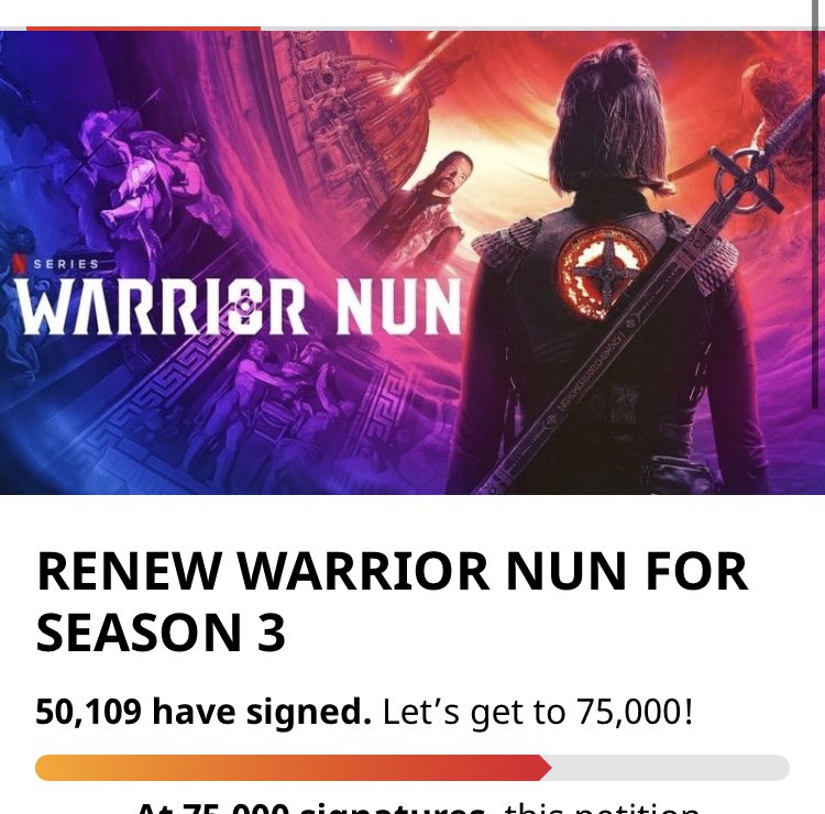 mel on Twitter: "we reached 50k!!! #SaveWarriorNun https://t.co/5KEPYR3jmY" / Twitter