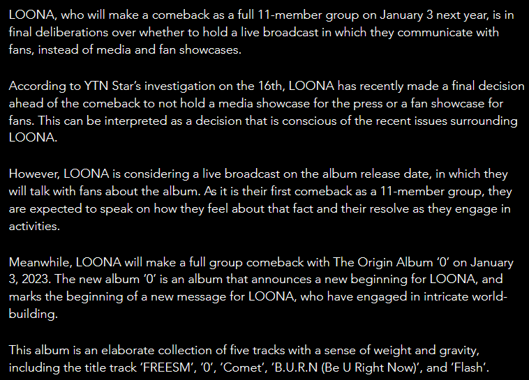 LOONA's Subbits on Twitter: "[ENG] 221216 YTN Star: "[Exclusive] LOONA: Decides to not hold a ...