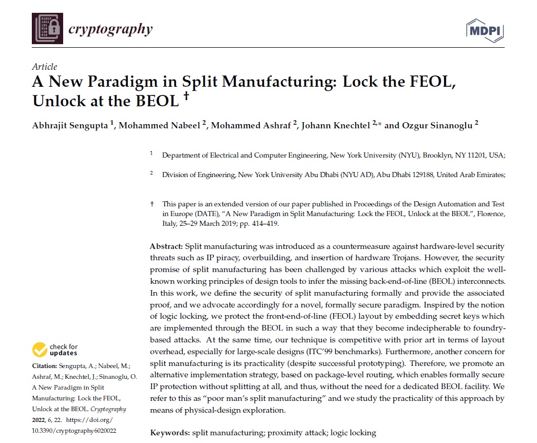 OGAWA, Tadashi on Twitter: "=> "A New Paradigm in Split Manufacturing: Lock the FEOL, Unlock at ...