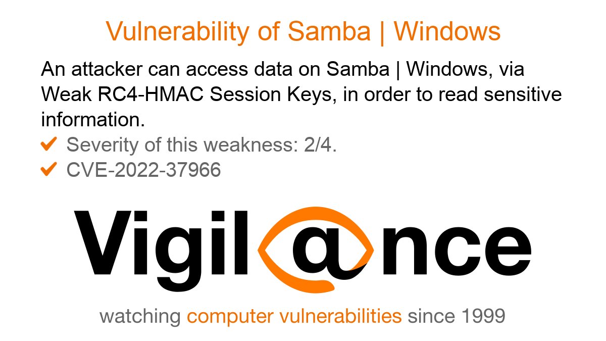 vigilance_en on Twitter: "Vigil@nce #Vulnerability of Samba | Windows: weak encryption via Weak ...