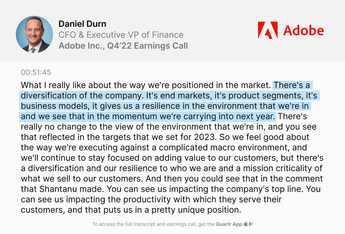 Yesterday's $ADBE Q4 earnings call mentioned things like the resilience of Adobe, ChatGPT, and ...