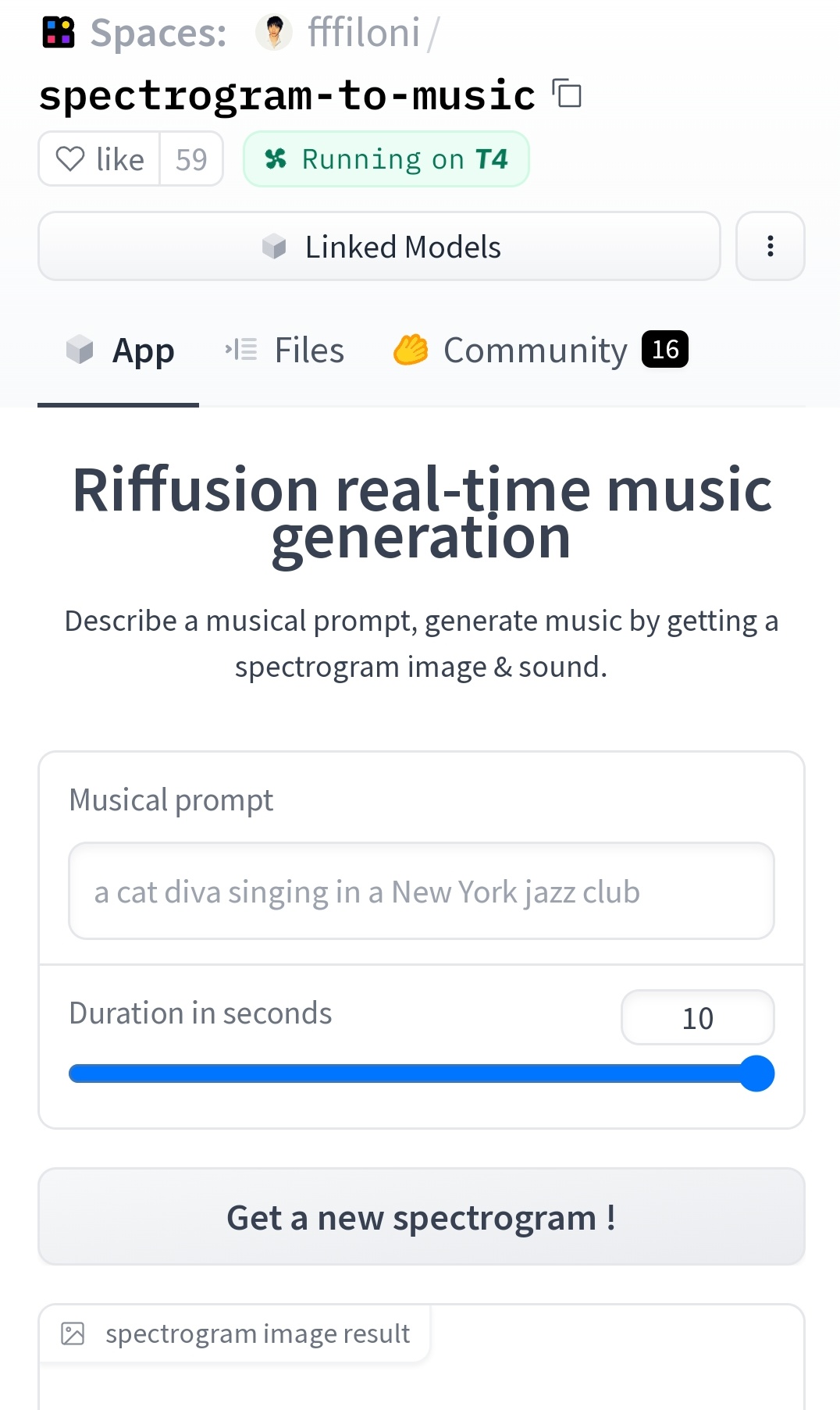 forasteran on Twitter: "#Riffusion の🤗デモ、10秒までの音楽生成できるようになった🎶 🤗https://t.co/epEp9rDXkx Durationの ...