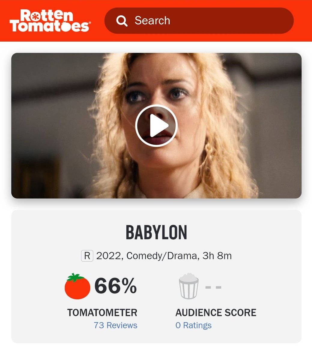 DiscussingFilm on Twitter: "Damien Chazelle's 'BABYLON' is at 66% on Rotten Tomatoes with 73 ...
