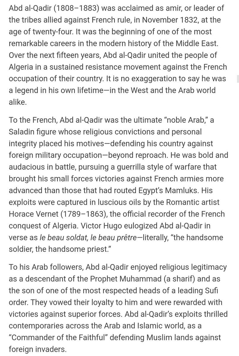 Reading about the Algerian leader Able al-Qadir who lead the resistance ...
