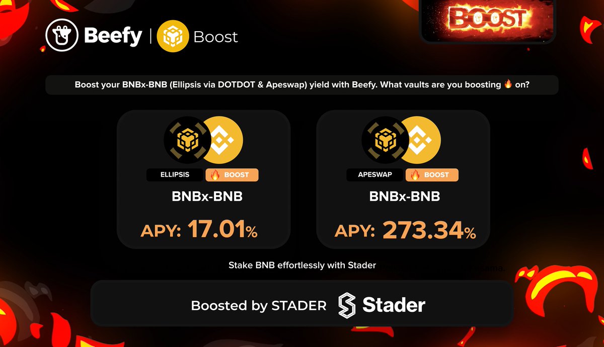 Beefy on Twitter: "🚀 The boosted rewards just started accruing! 🚀 Deposit your $BNBx mooTokens ...