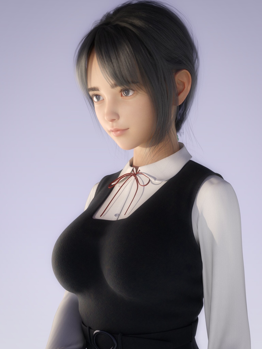 コットン 獅々田 on Twitter: "髪型いろいろ #3DCG #DAZ #女の子 #制服 #黒髪 #太眉 #黒髪ロング #ツインテール https://pixiv.net ...