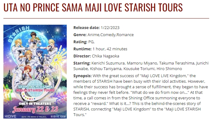 Aunna on Twitter: "RT @WTK: Utano☆Princesama Maji LOVE ST☆RISH Tours to screen in select ...