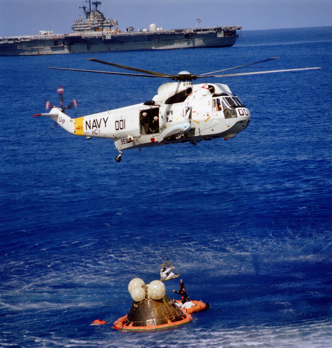 After splashdown of #Apollo17, astronauts Gene Cernan, Ron Evan, and ...