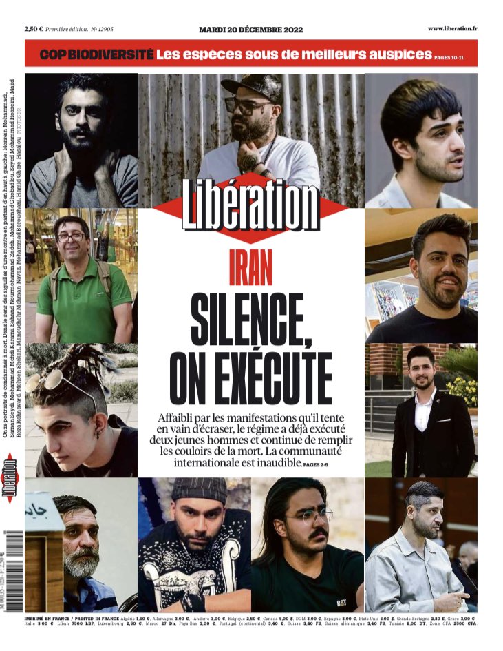 Libération on Twitter: "⚫️ Iran : silence, on exécute. C’est la une de @libe mardi. Lire : https ...