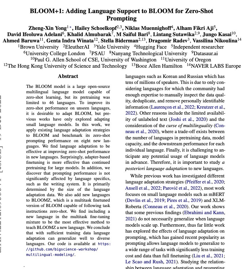 AK on Twitter: "BLOOM+1: Adding Language Support to BLOOM for Zero-Shot Prompting abs: https://t ...