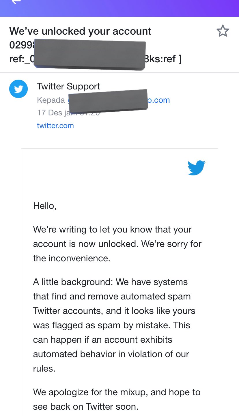 agan🧑‍🦱 on Twitter: "5 hari akun Twitter kena suspend/ban, ga bisa login ada warning operator is ...