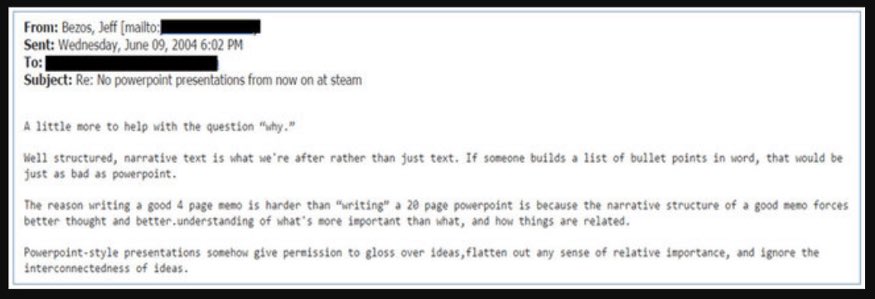 Jeff Bezos said: “There is no way to write a six-page narratively ...