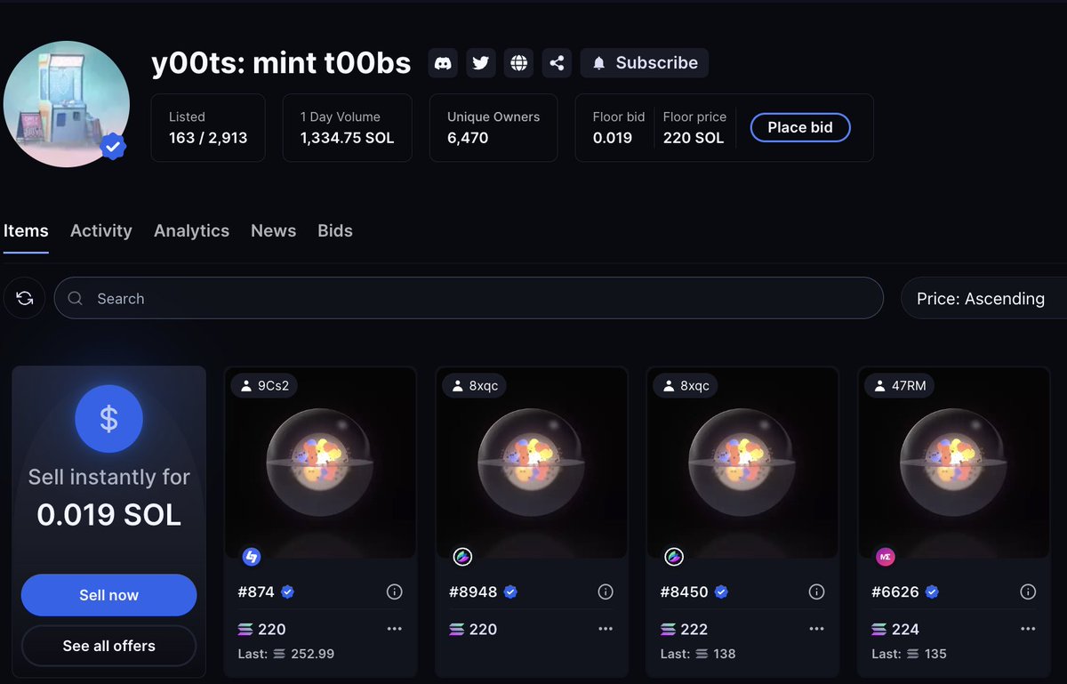 Hyperspace Solana NFT Marketplace & Aggregator on Twitter: "The t00bs floor is on @hyperspacexyz ...