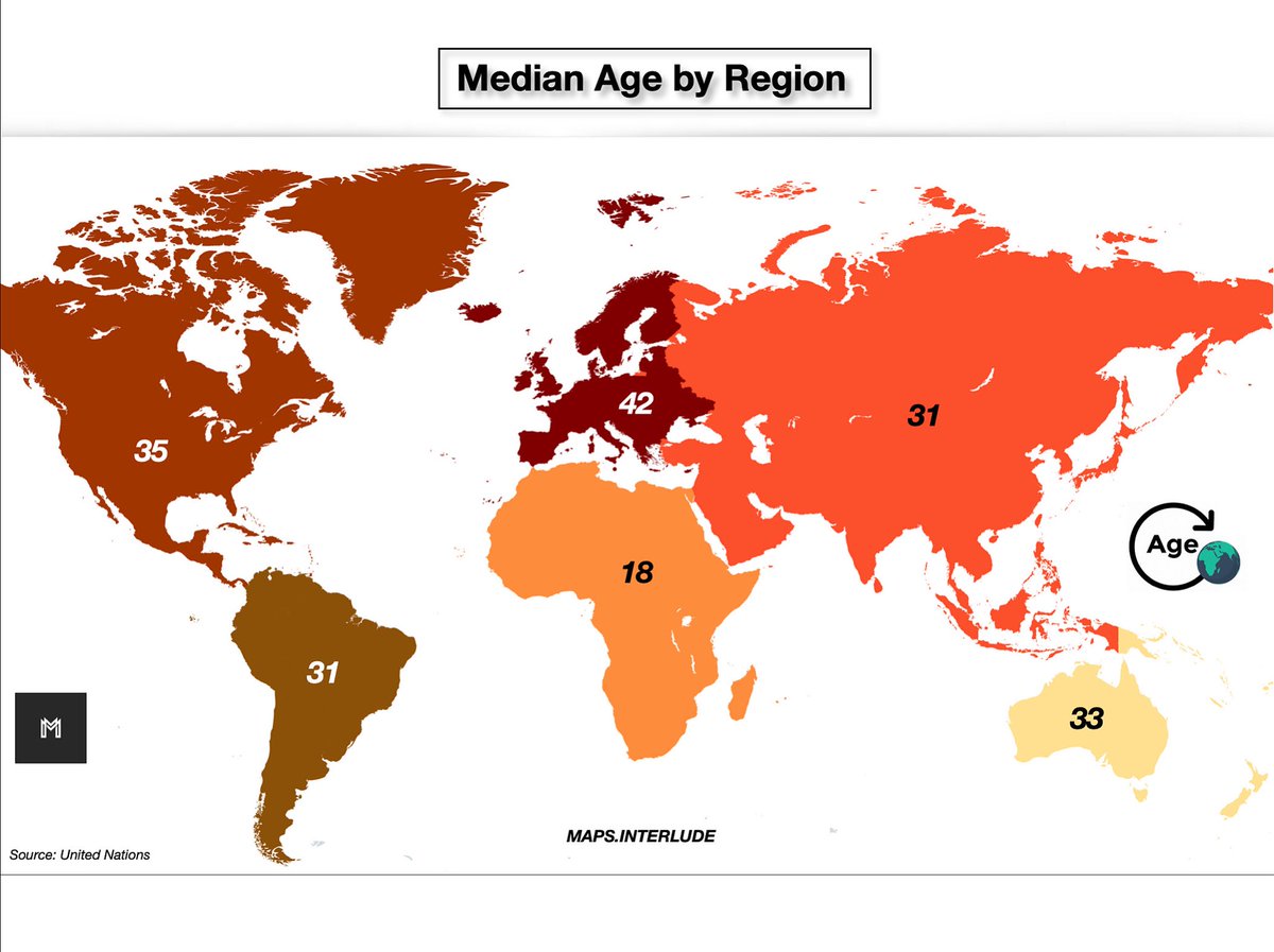 Maps.interlude on Twitter: "Median age by region #maps #age #demography"