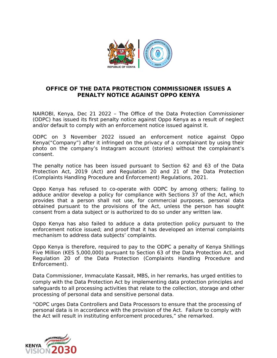 OFFICE OF THE DATA PROTECTION COMMISSIONER On Twitter PRESS RELEASE office-of-the-data-protection-commissioner-on-twitter-press-release