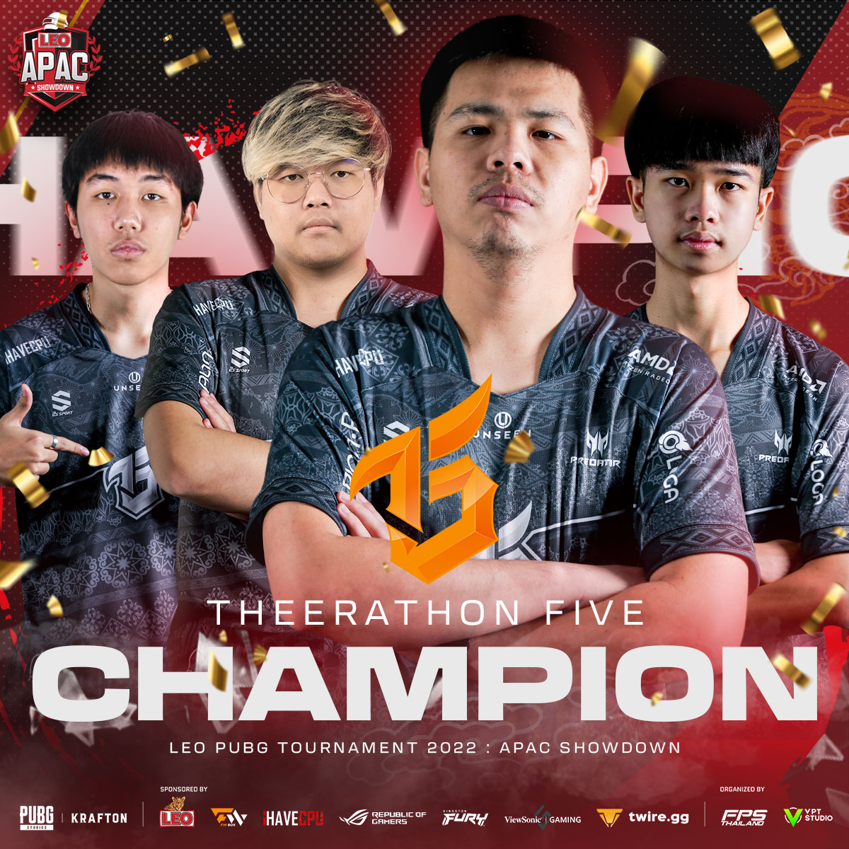 FPSThailand on Twitter: "🏆 𝗧𝗵𝗲 𝗖𝗵𝗮𝗺𝗽𝗶𝗼𝗻 𝗶𝘀 𝗧𝗛𝗘𝗘𝗥𝗔𝗧𝗛𝗢𝗡 𝗙𝗜𝗩𝗘 ในรายการสุดท้ายของปี LEO PUBG ...