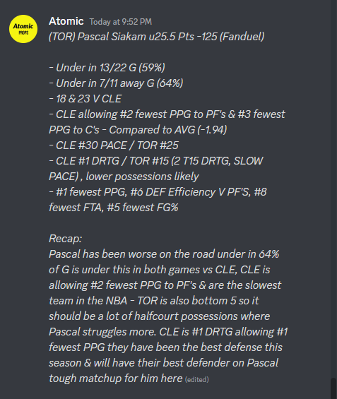 Atomic on Twitter: "Pascal Siakam u25.5 Pts -125 - Under in 13/22 G & 7/11 away (64%) - 18 & 23 ...