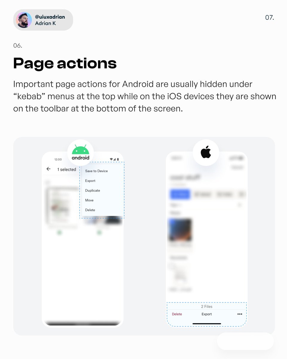 Android vs iOS design - key differences 👇 - Thread from UI Adrian @uiuxadrian - Rattibha